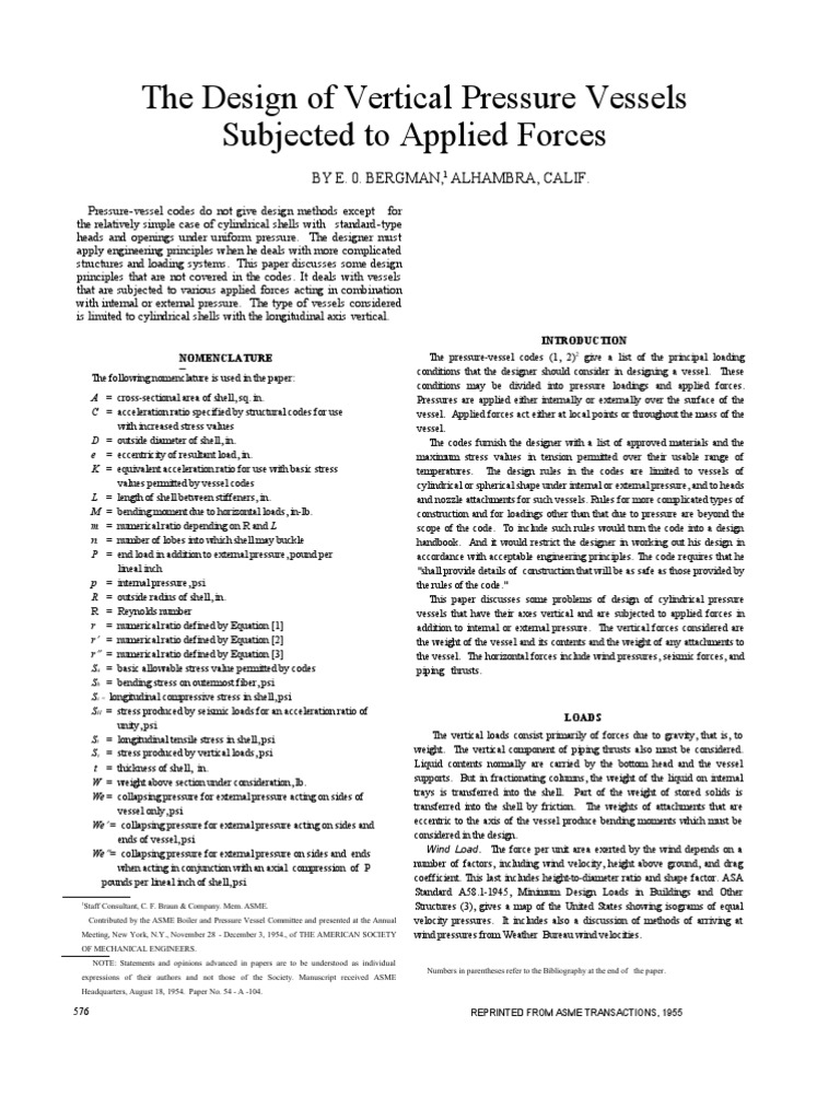 The Design of Vertical Pressure Vessels Subjected To Applied Forces ...