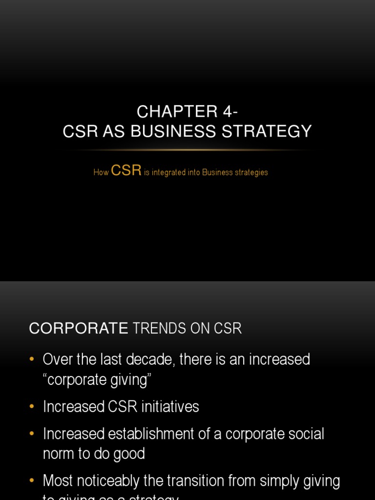 CSR Chap4 CSR As Business Strategy | PDF | Corporate Social Responsibility | Strategic Management