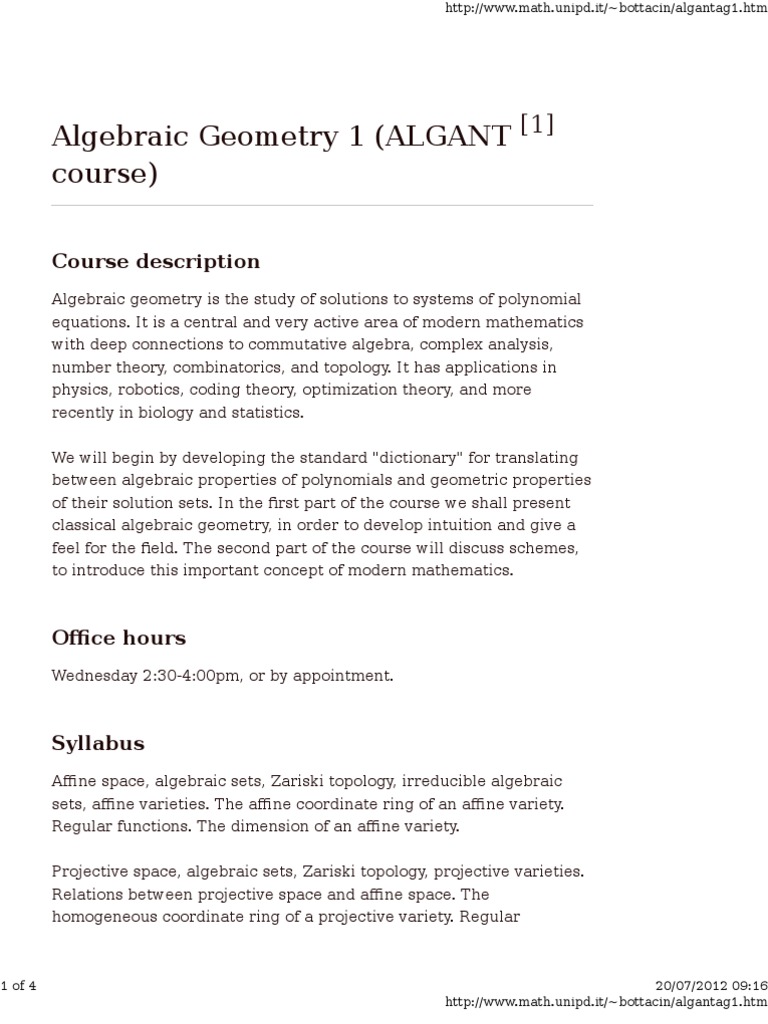 Algebraic Geometry Syllabus | PDF | Algebraic Geometry | Ring (Mathematics)