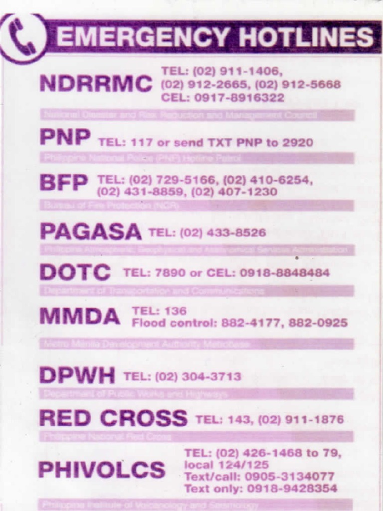 Emergency Hotlines Philippines | PDF