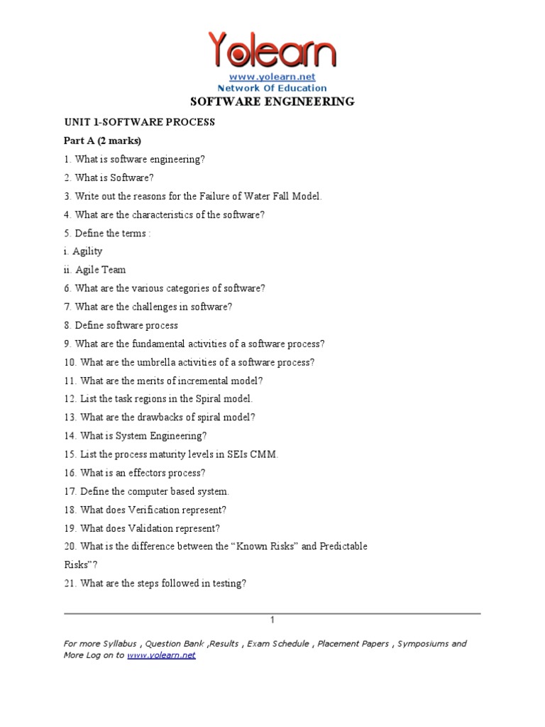 Anna University Software Engineering Question Bank | Download Free PDF ...