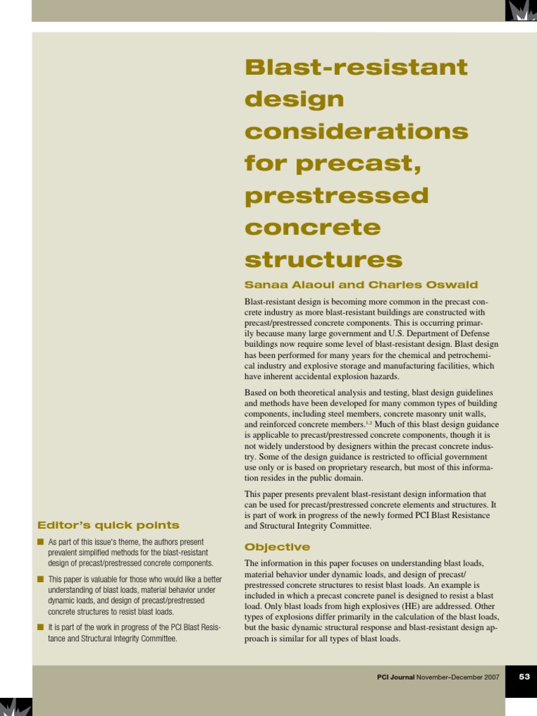 Blast-Resistant Design Considerations For Precast Prestressed Concrete ...