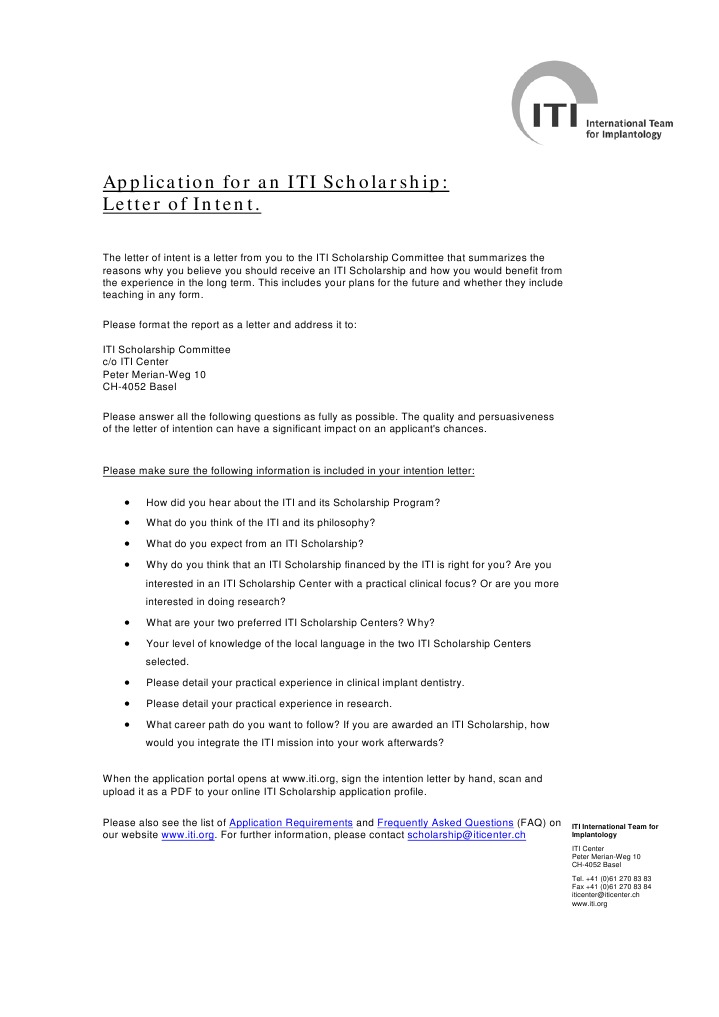 ITI Scholarship Application - Intention Letter | PDF | Career & Growth