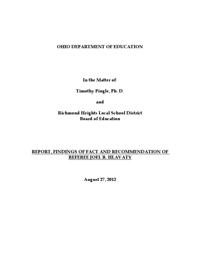 Pingle's Termination Hearing Report | PDF | Head Teacher | Testimony