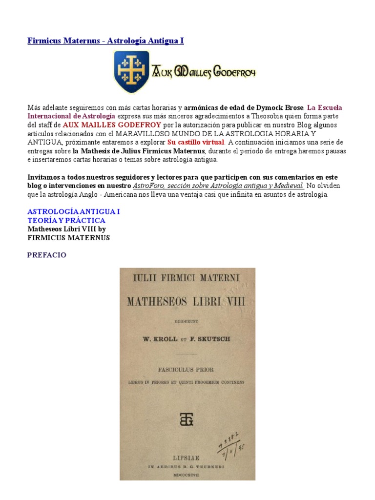 Firmicus Maternus Libros 1 Al 3 | PDF | Zodíaco | Luna