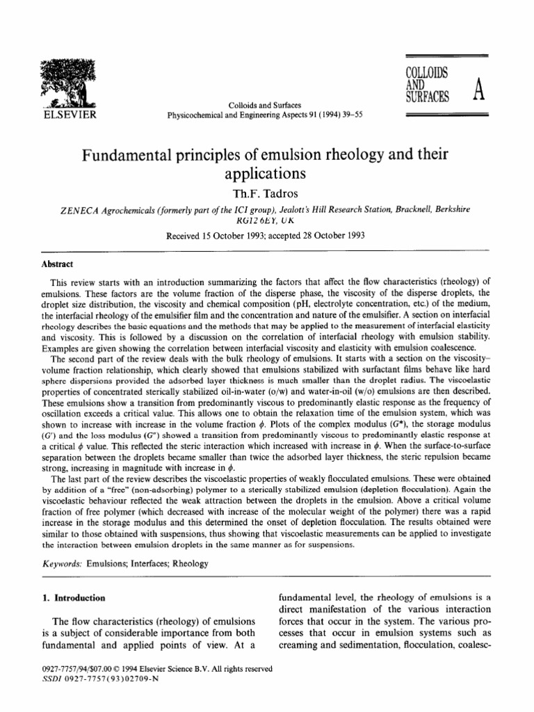 Fundamental Principles of Emulsion Rheology and Their Applications ...