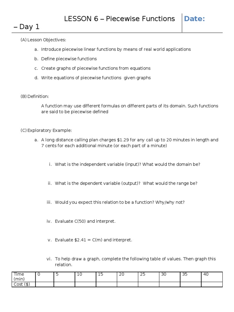 Piecewise Functions Day 1 - With Solutions | PDF | Function ...