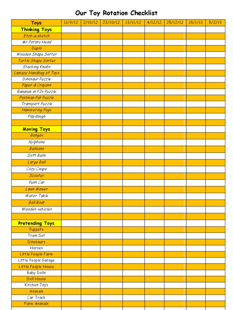 Our Toy Rotation Checklist | PDF