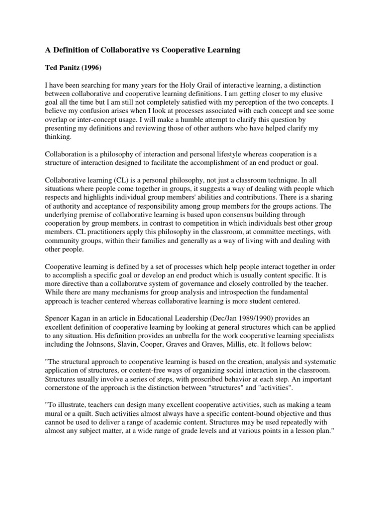 A Definition of Collaborative Vs Cooperative Learning | Download Free ...