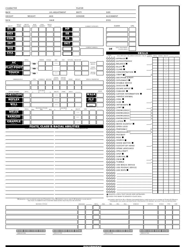 Character Sheet - D&D3.5 - Neceros | Role Playing Games | D20 System