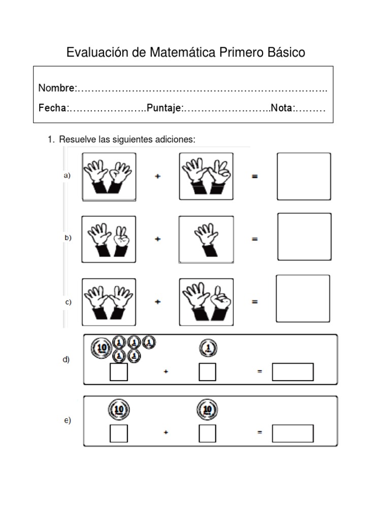 Evaluación de Matemática Primero Básico