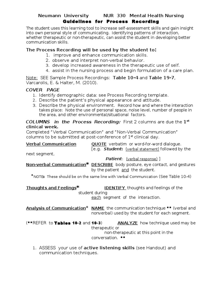 Process Recording (PR) Guidelines | PDF | Nonverbal Communication ...
