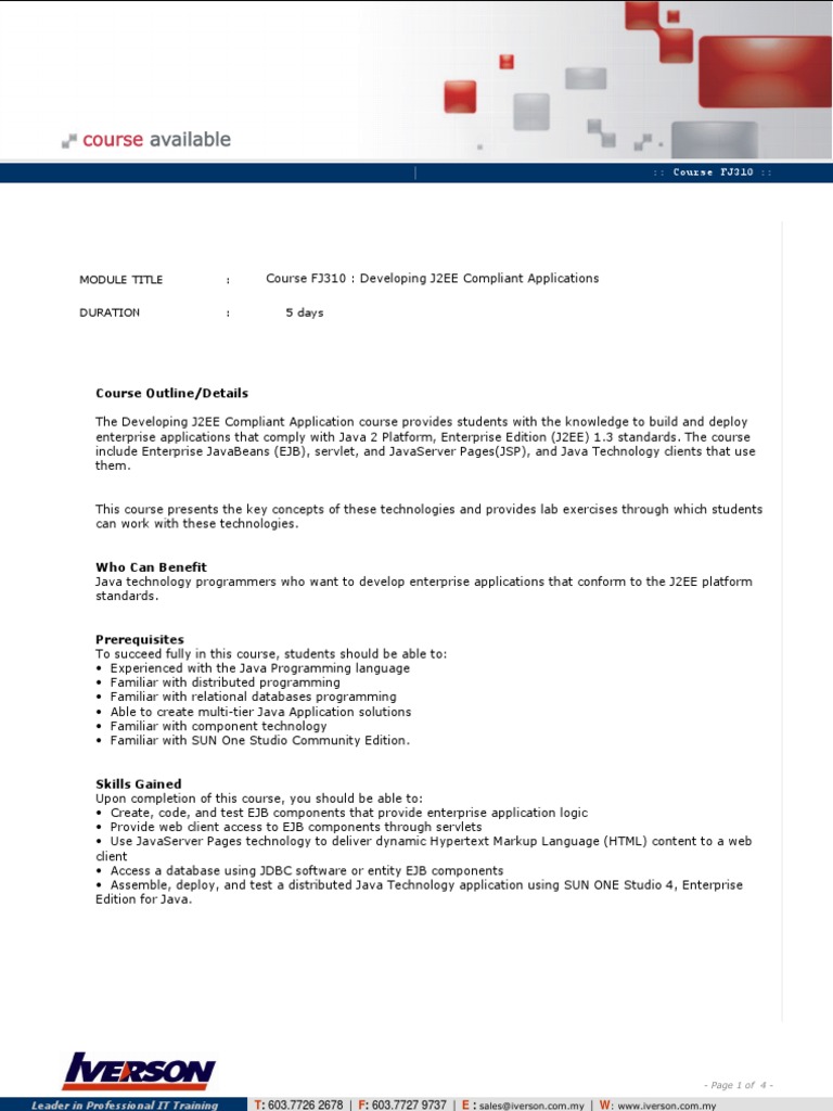 FJ310-Developing J2EE Compliant Applications | PDF | Enterprise Java ...
