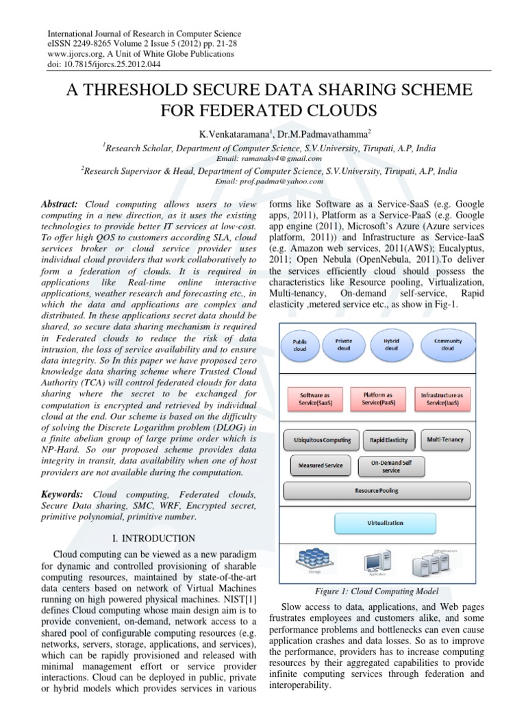 A Threshold Secure Data Sharing Scheme For Federated Clouds Pdf