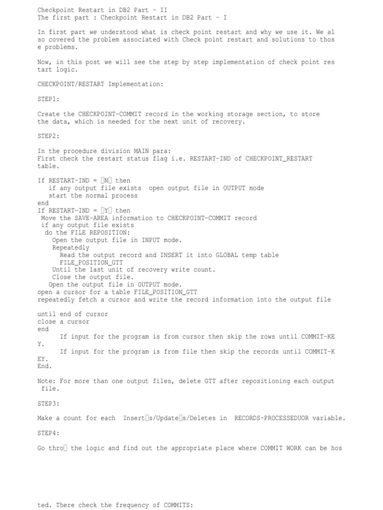 Db2 Checkpoint Restart | PDF | Computer Programming | Areas Of Computer Science