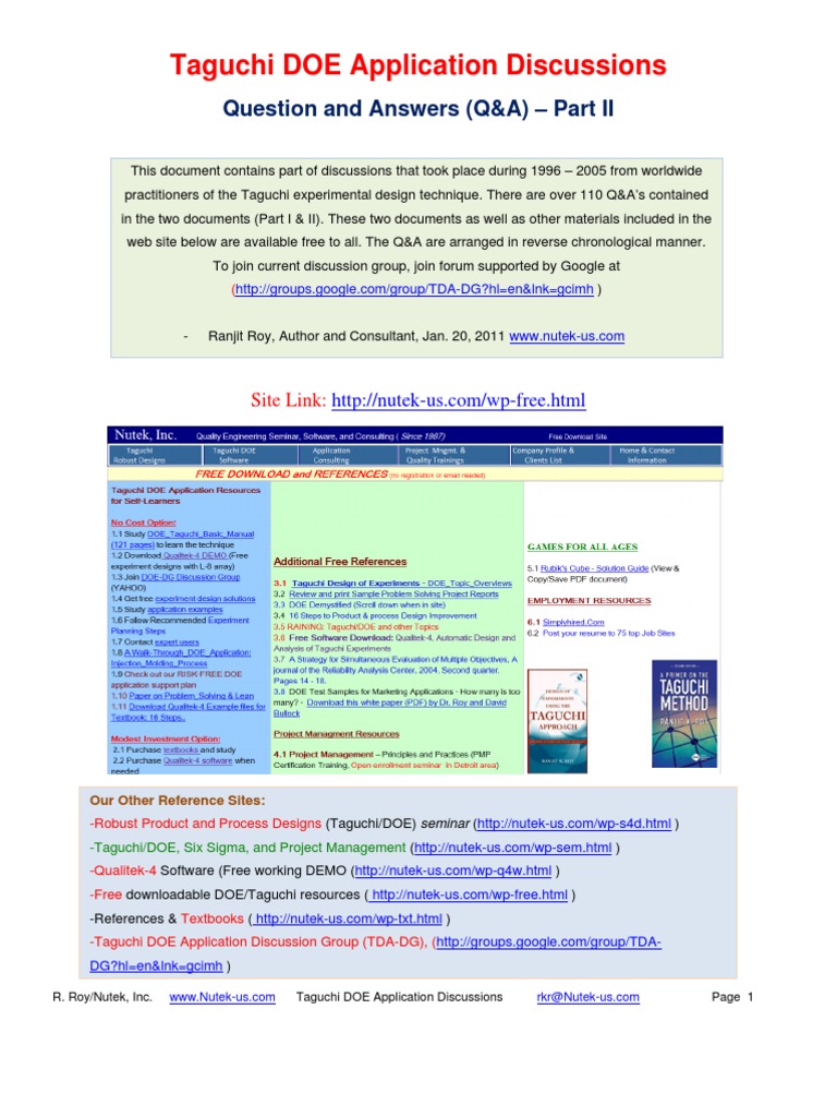 Taguchi DOE Application Discussions | PDF | Signal To Noise Ratio ...