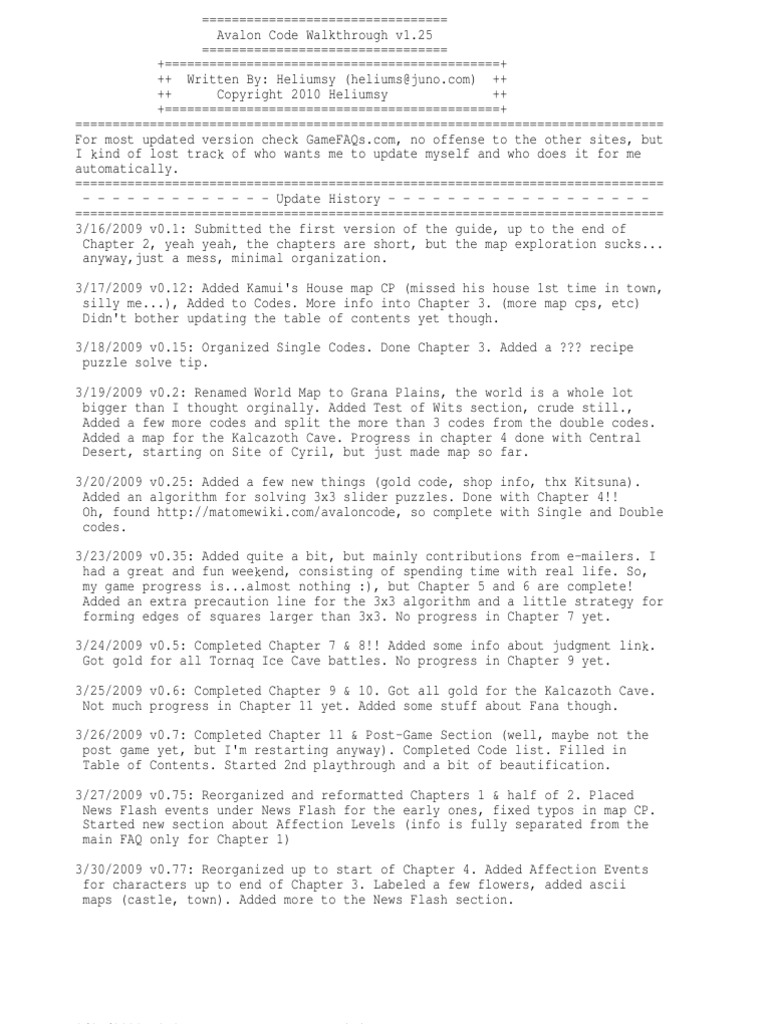 Avalon Code Guide | PDF | Leisure | Nature