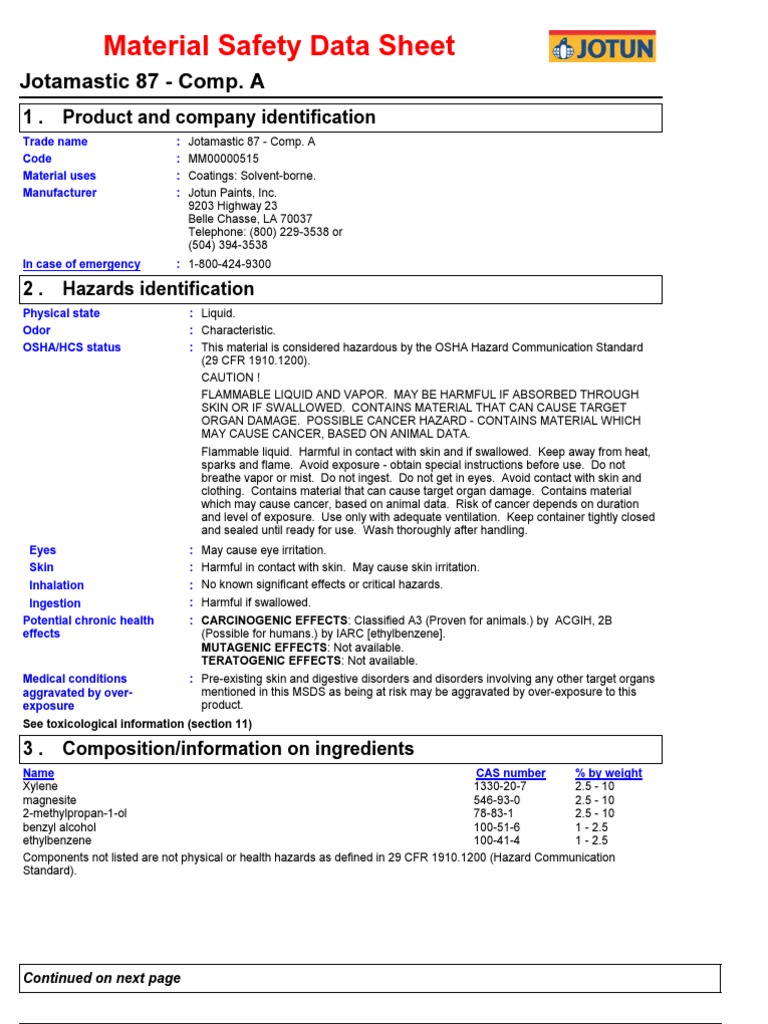 Jotamastic 87 Safety Data Overview | PDF | Waste | Prevention