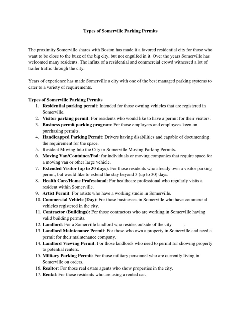 Somerville Parking Permit Types Explained | PDF | Landlord | Renting