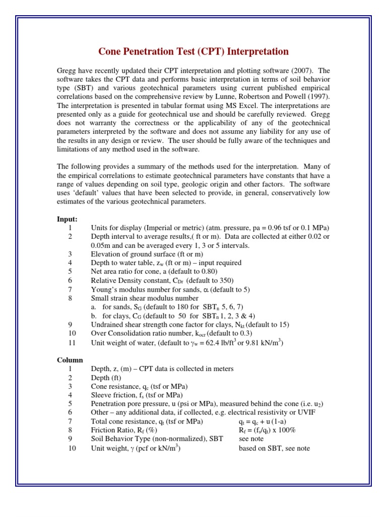CPT Interpretation Summary | PDF | Soil Mechanics | Geotechnical ...