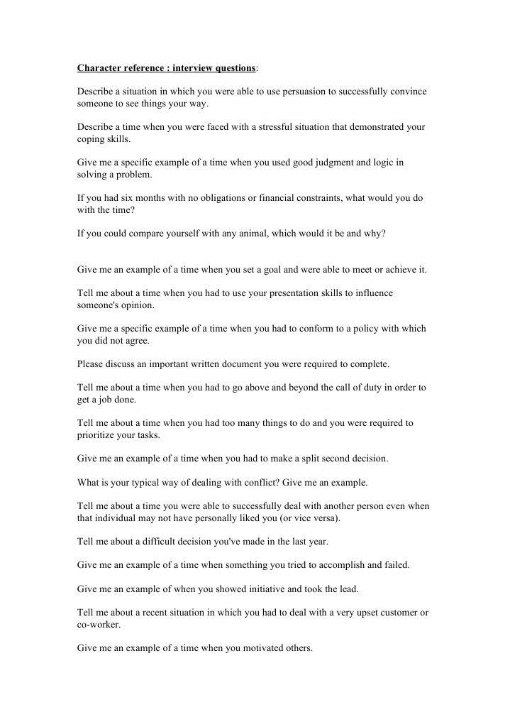 Character Reference Questions | Download Free PDF | Persuasion ...