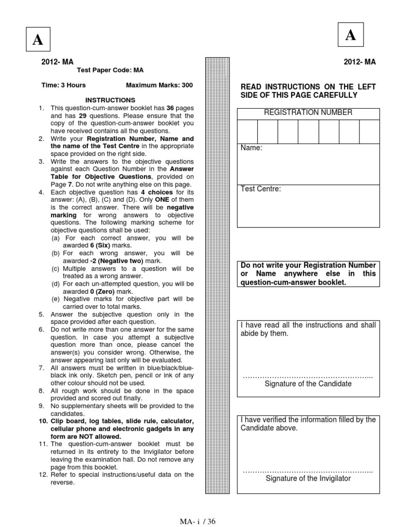IIT JAM 2012 Paper Mathematics | PDF | Basis (Linear Algebra) | Determinant
