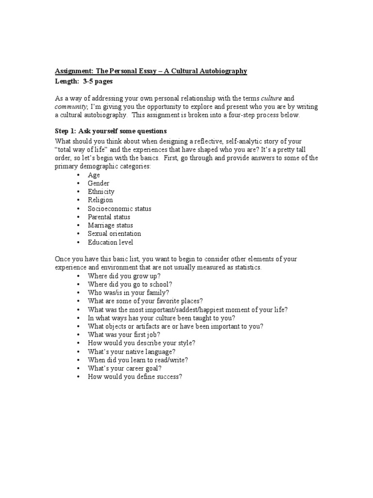 Cultural Autobiography | PDF | Essays | Stereotypes