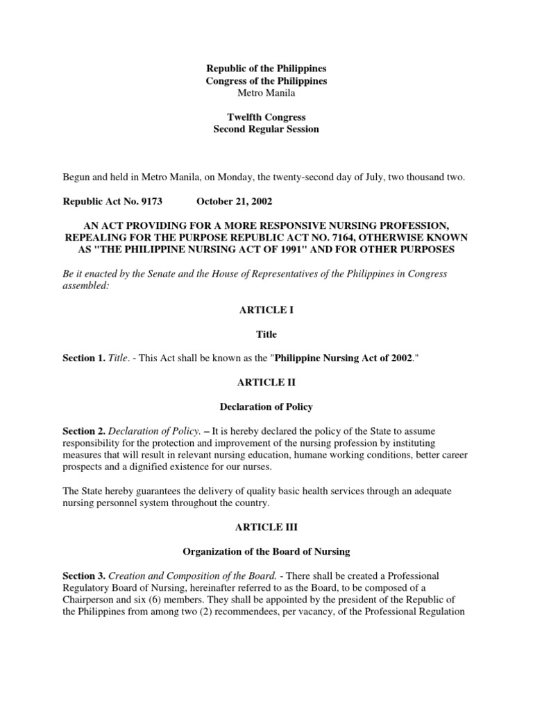 Ra 9173 | PDF | Licensure | Nursing