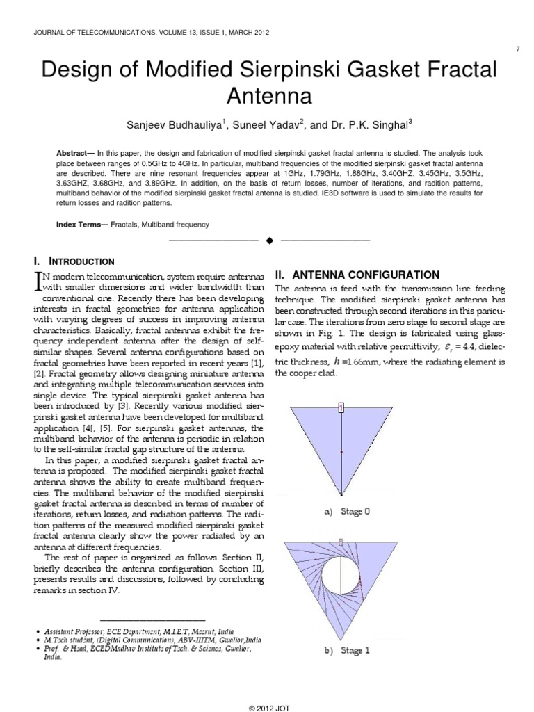 Design Of Modified Sierpinski Gasket Fractal Antenna Fractal