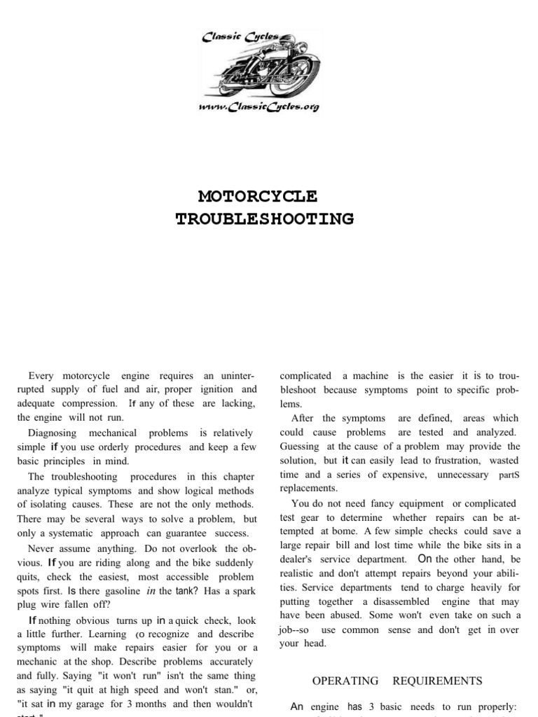 Motorcycle Troubleshooting Manual | PDF | Carburetor | Clutch