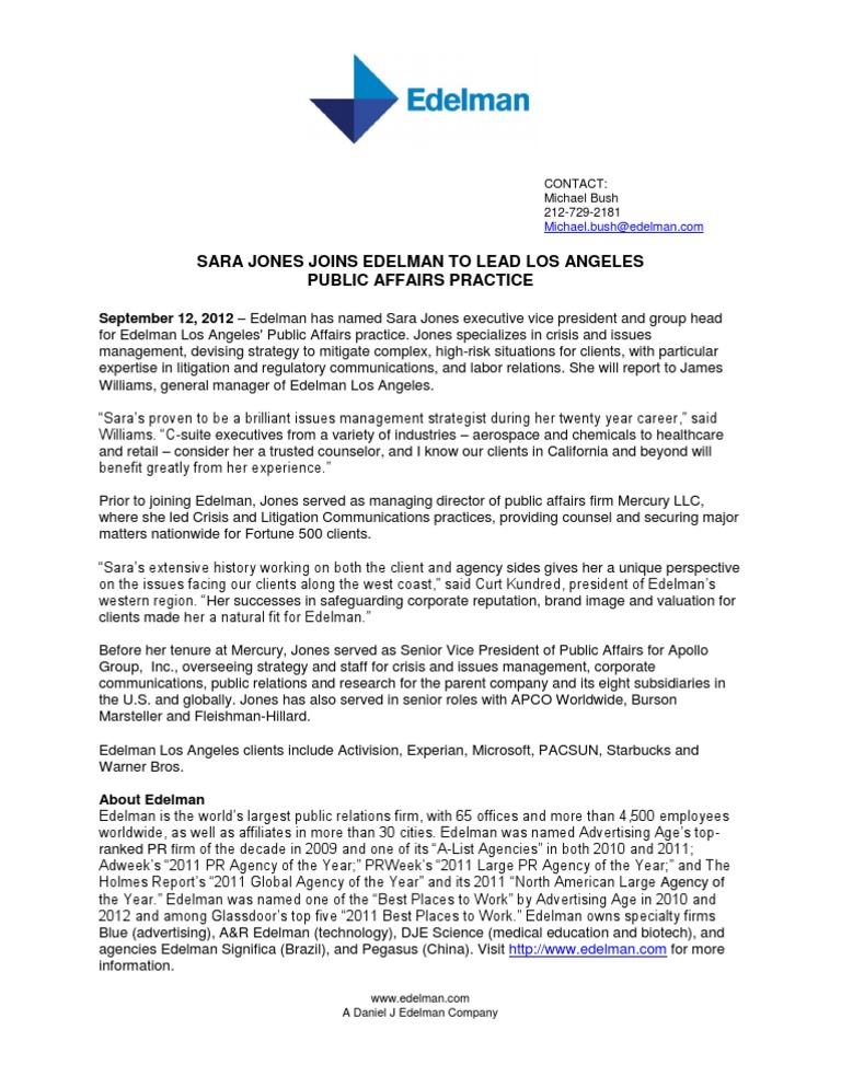 Sara Jones Joins Edelman To Lead Los Angeles Public Affairs Practice ...