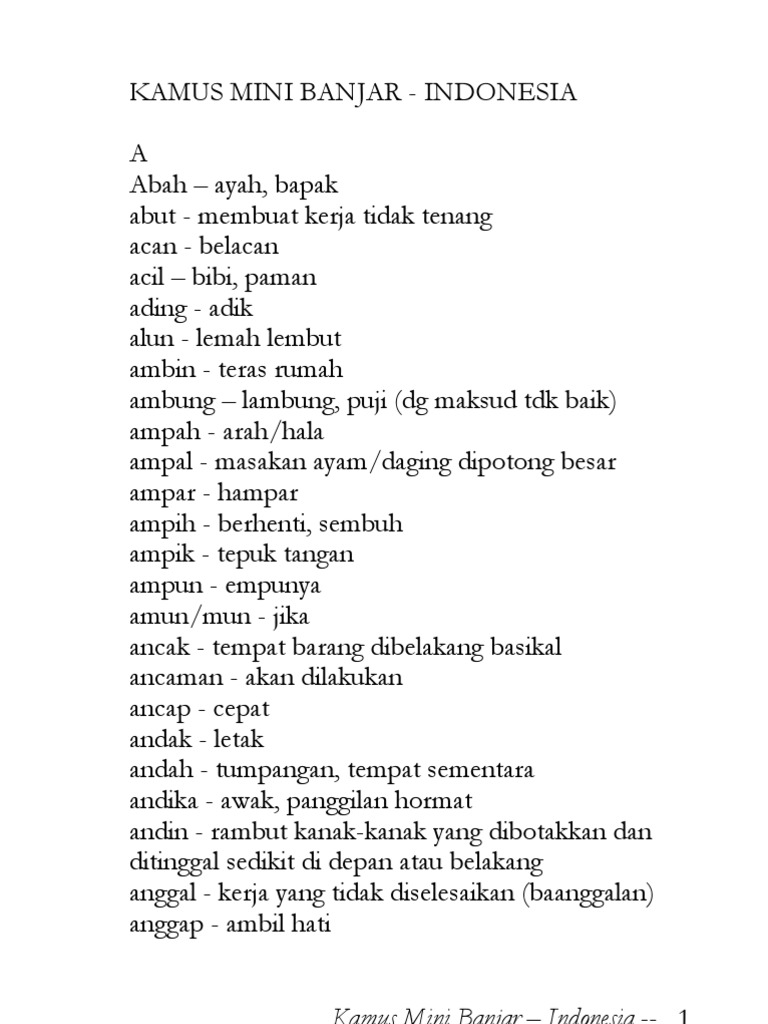 Kamus Mini Banjar-Indonesia | PDF