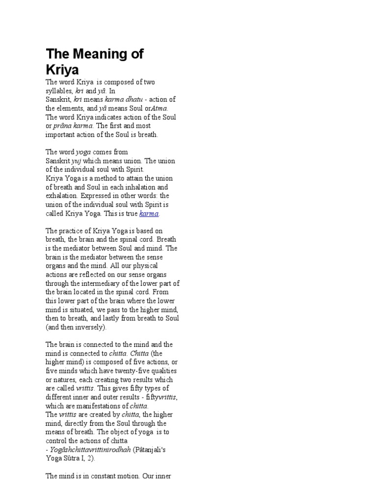 The Meaning of Kriya | PDF | Yoga | Mysticism