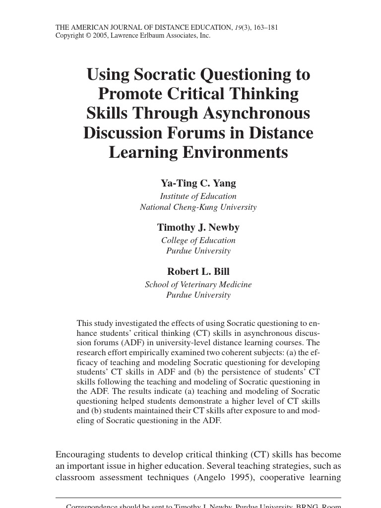 Socratic Questioning To | Critical Thinking | Distance Education