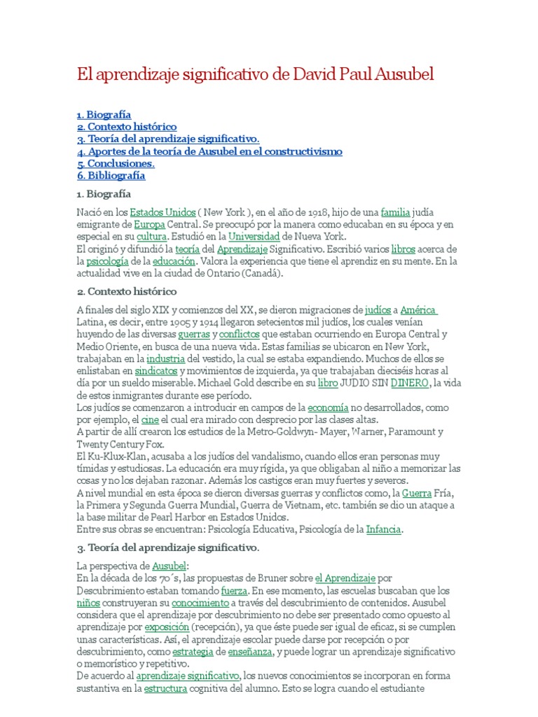 El Aprendizaje Significativo de David Paul Ausubel | PDF | Adolescencia ...