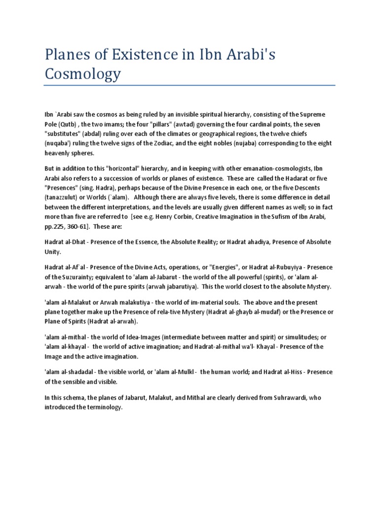 Planes of Existence in Ibn Arabi Cosmology | PDF | Plane (Esotericism ...