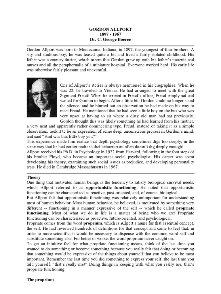 Gordon Allport | PDF | Autonomy | Self
