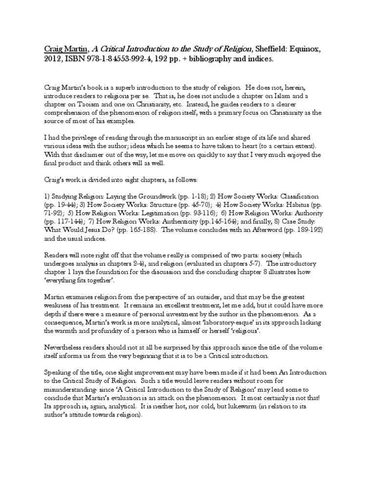 Review of Martin's 'Introduction To The Critical Study of Religion' | PDF | Traditions ...