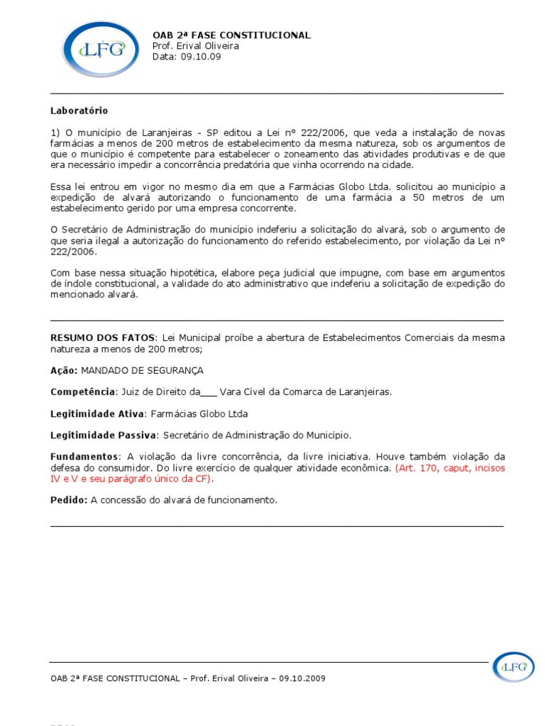 Modelo Peca Oab2fase Constitucional Erival 09 10 - LFG | Mandamus ...