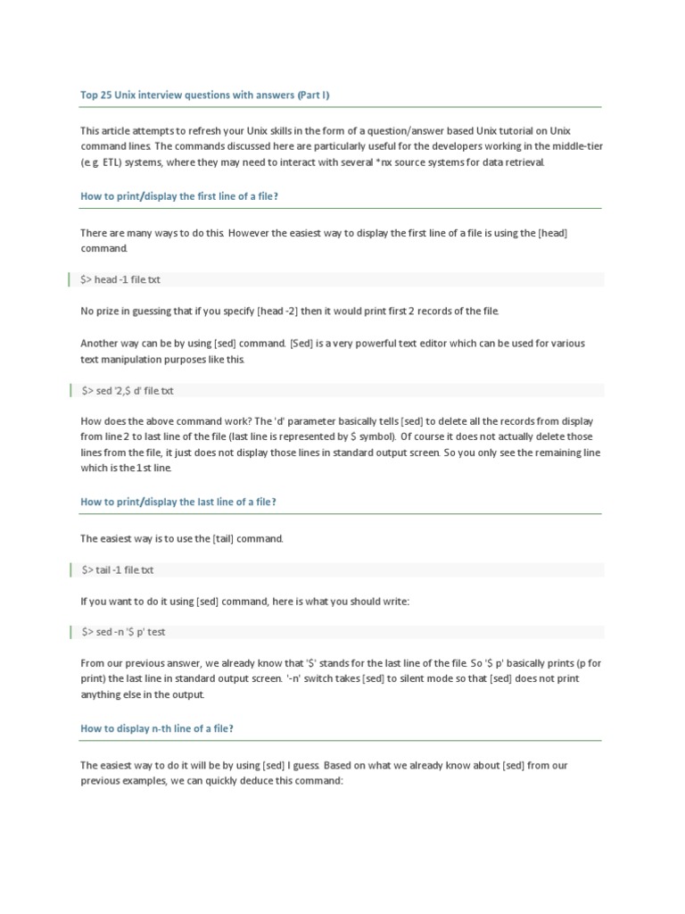 Top 25 Unix Interview Questions With Answers | PDF | Command Line Interface | Parameter ...