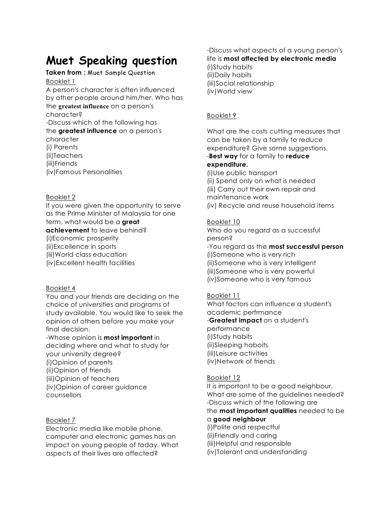 Muet Speaking Question | PDF