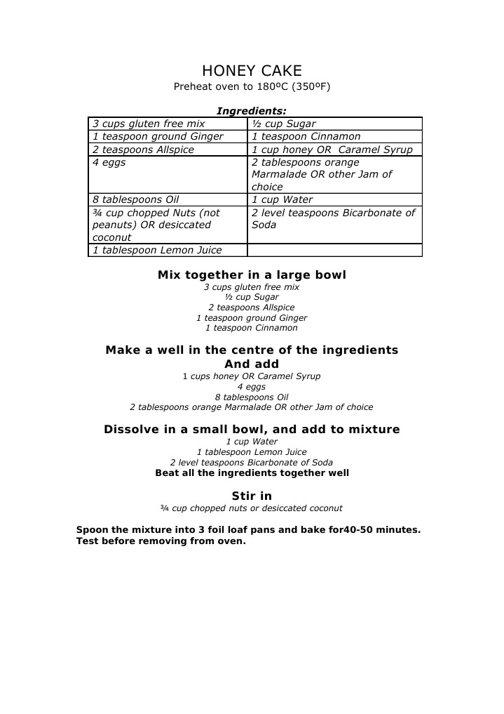 Gluten-Free Honey Cake Recipe | PDF | Cooking, Food & Wine | Science ...