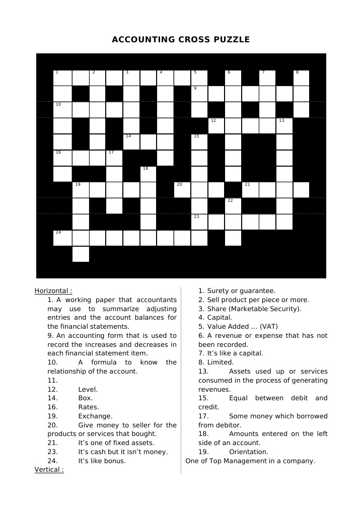 Accounting Cross Puzzle | PDF