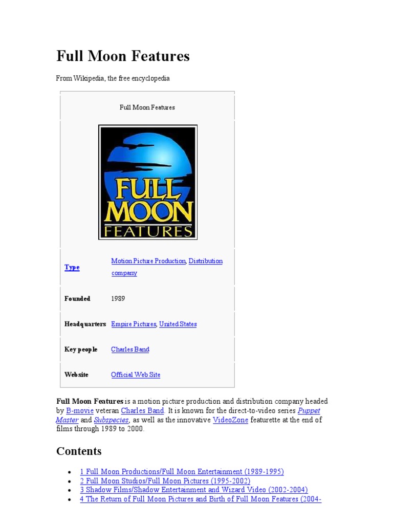 Full Moon Features | PDF | Entertainment | Cinema