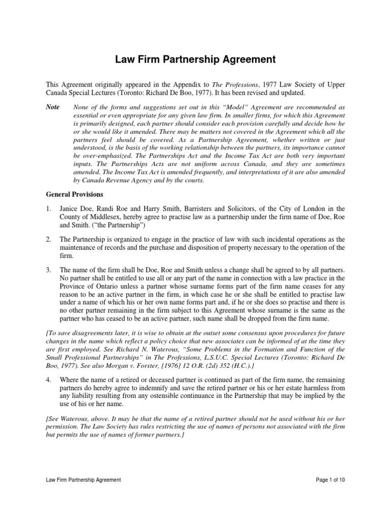 Law Firm Partnership Agreement: General Provisions | PDF | Partnership ...