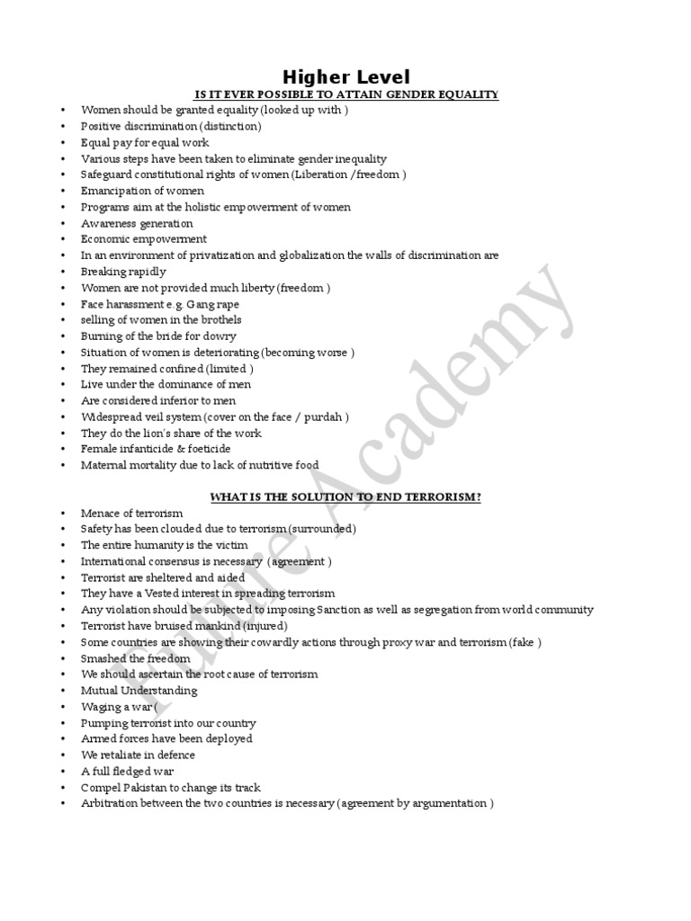 Higher Level GD Topics Hints | PDF | Economic Growth | Gender Equality