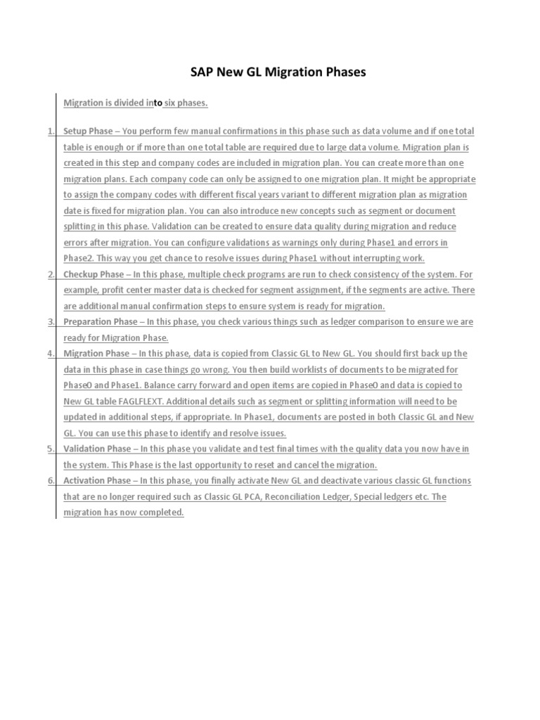 SAP New GL Migration Phases | PDF | Business | Computing