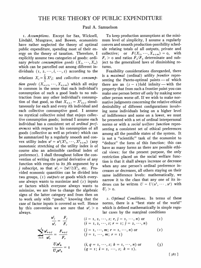 Samuelson 1954 | PDF | Welfare Economics | Perfect Competition