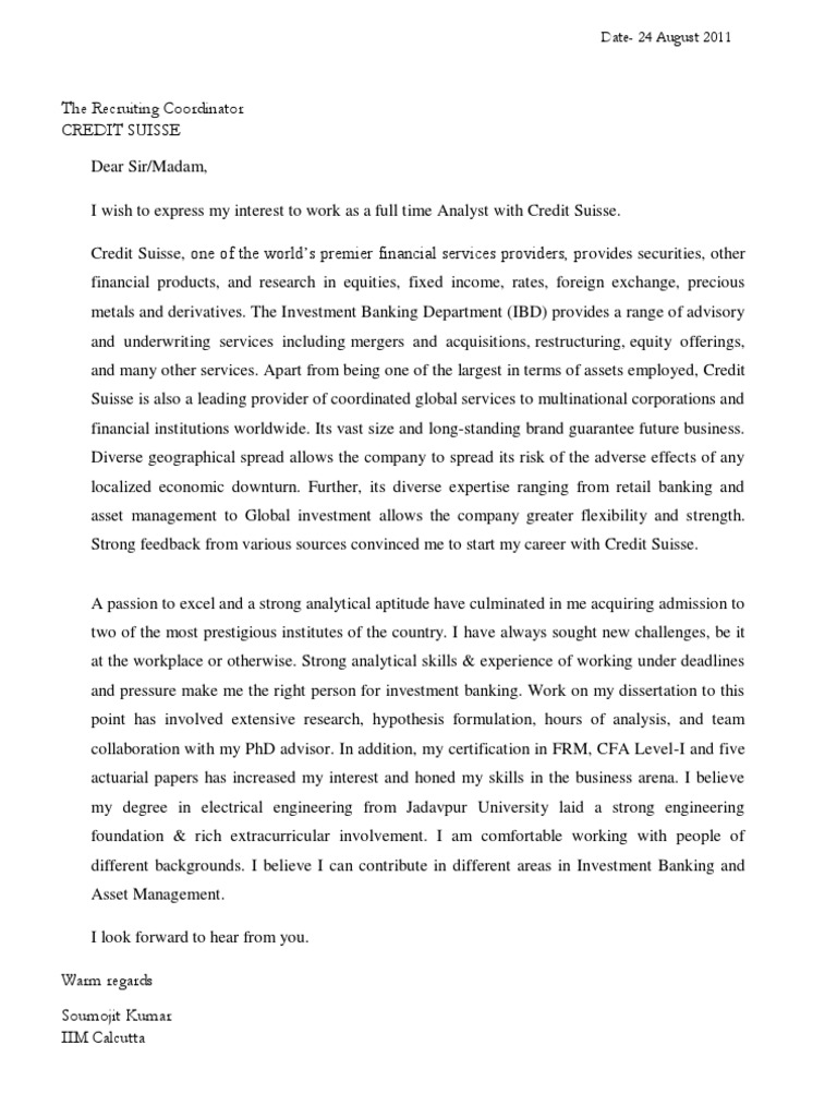 Cover Letter For Credit