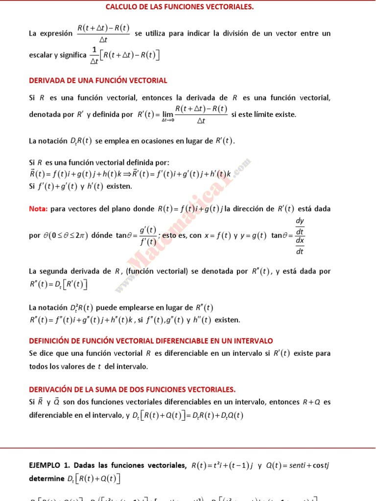 Derivadas e Integrales de Funciones Vectoriales | PDF | Vector Euclidiano | Derivado
